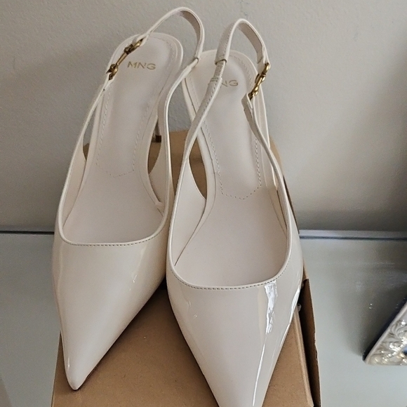 Mango | Shoes | Mango Cream Patent Leather Slingback Heels | Poshmark
